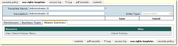 User Rights Templates