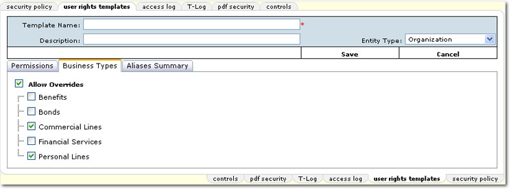 User Rights Templates