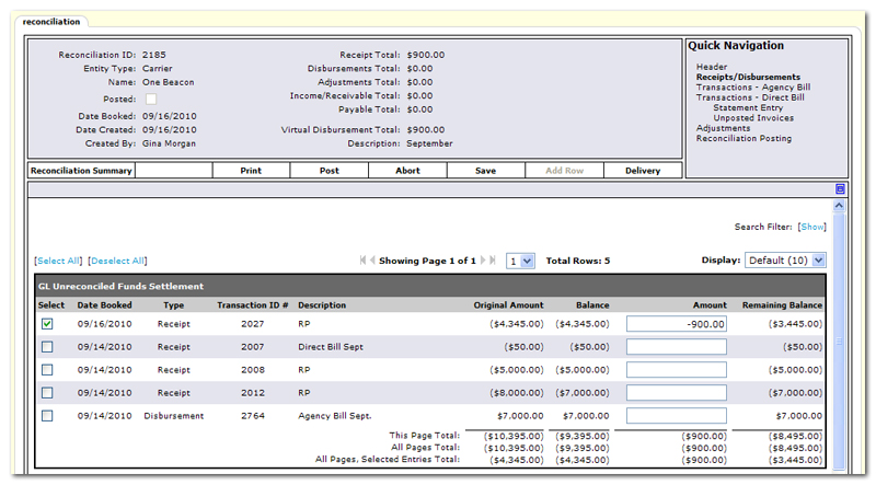 Carrier Reconciliation for Receive Payment